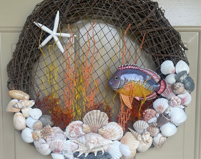 Shell Wreath, Fish Wreath, Fishnet Wreath, Coastal Wreath, Beach Wreath ...