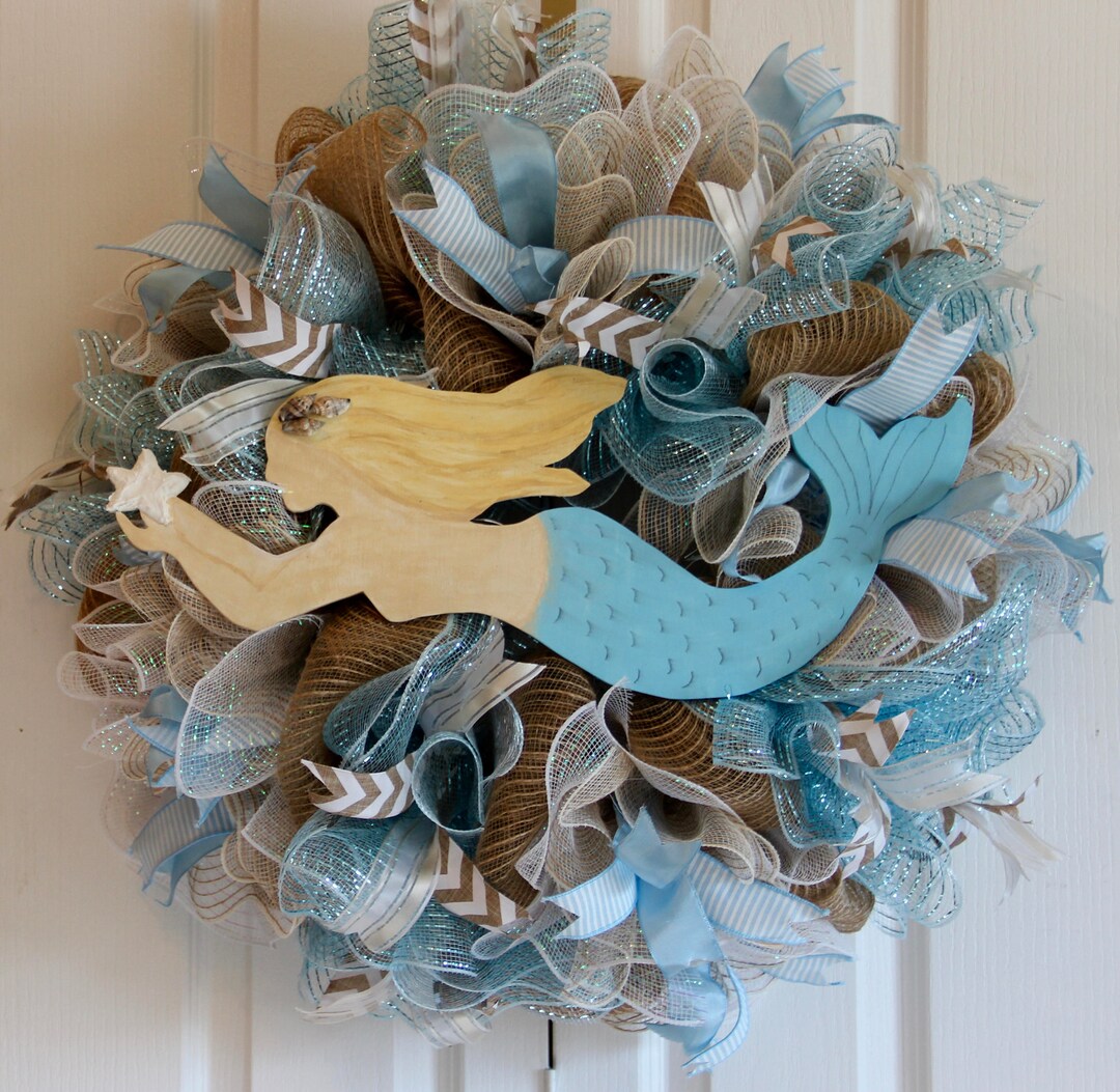 Mermaid Wreath Beach Wreath Coastal Wreath Beach Decor Coastal Decor ...