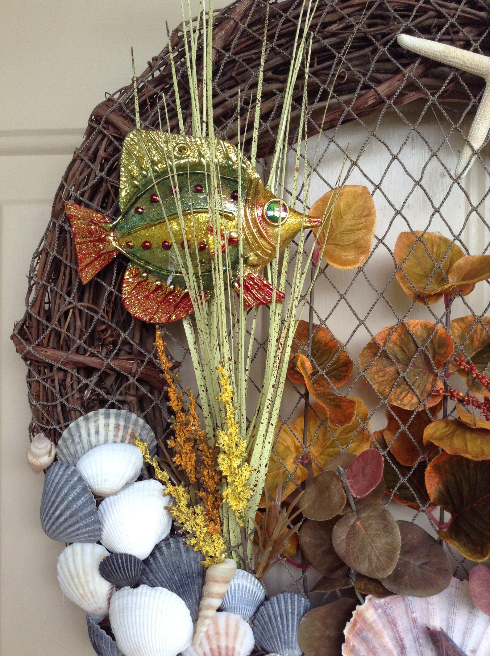 Shell Wreath, Fish Wreath, Fishnet Wreath, Coastal Wreath, Beach Wreath ...
