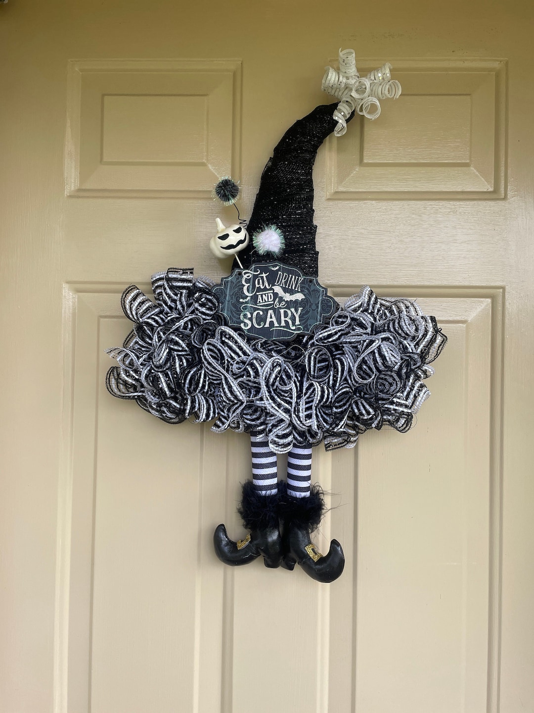 Whimsical yet Sophisticated Witch Hat Door Decor in Black and White. 2 ...