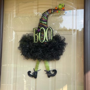 Whimsical Witch Hat Door Decor With Legs, Witch Hat Wreath, Halloween ...