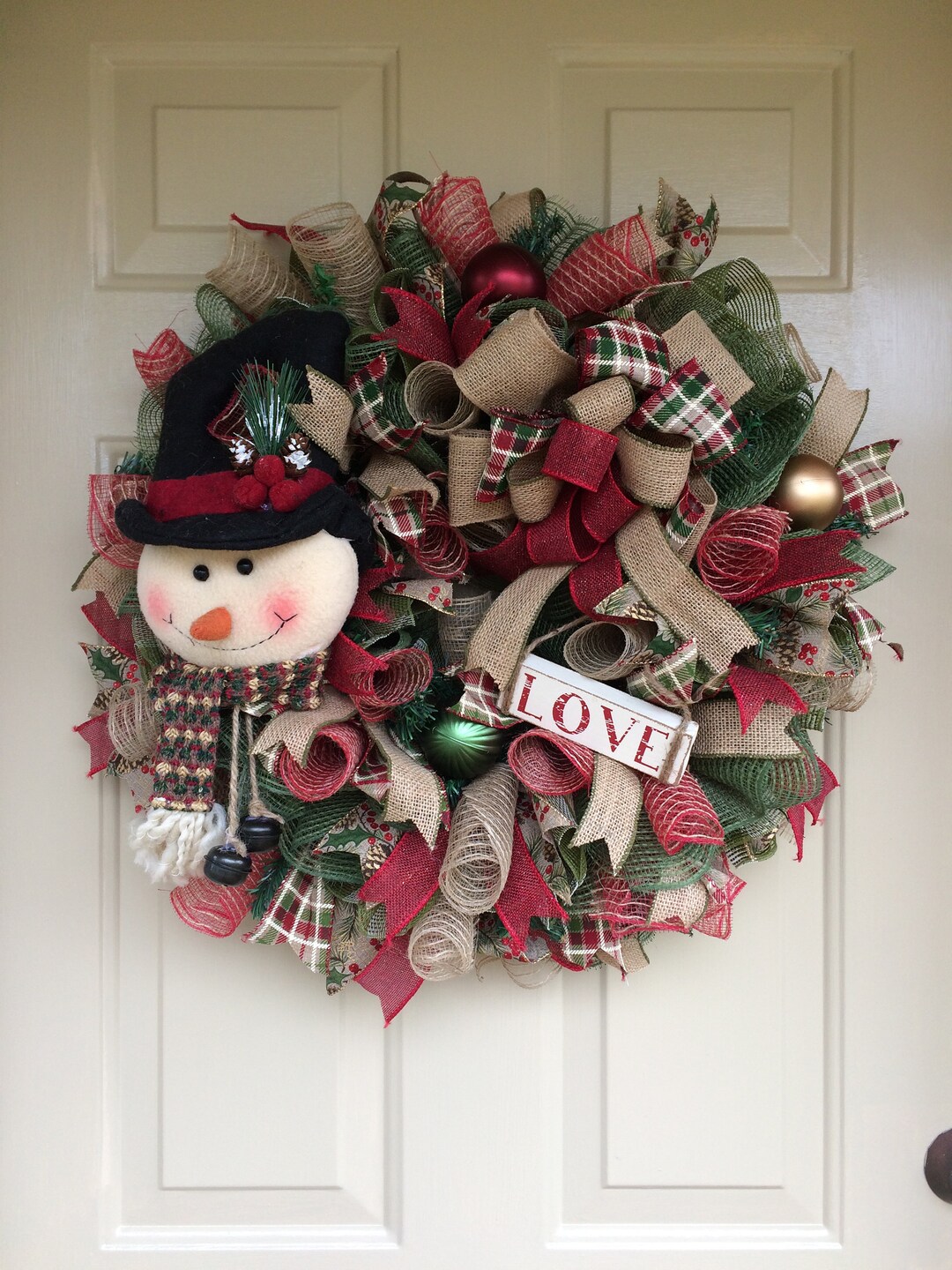 Rustic Snowman Wreath, Companion Wreath for Double Doors, Plush Snowman ...