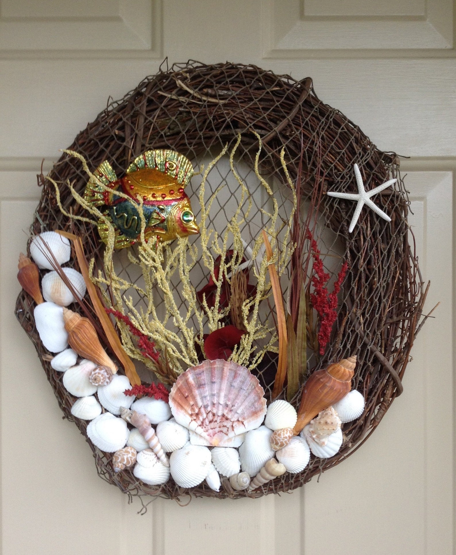 Shell Wreath, Fish Wreath, Fishnet Wreath, Coastal Wreath, Beach Wreath ...