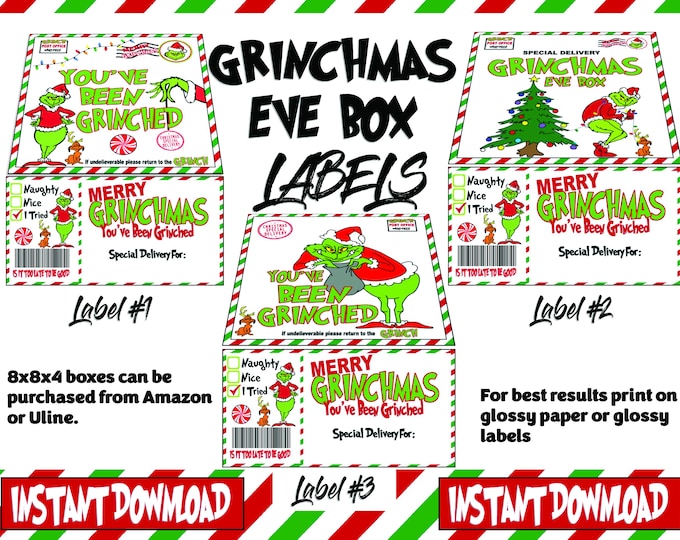 Grinchmas Christmas Box Label Template FOR CANVA USERS 3 Free Favors ...