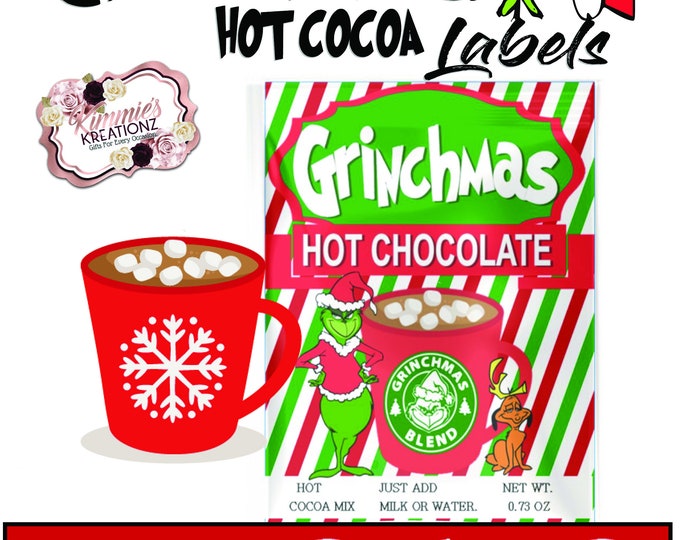 HOT CHOCOLATE LABELS | Grinchmas - Etsy