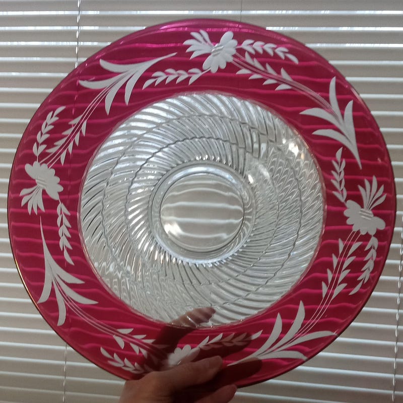 Ruby Cut Clear Glass Bowl - Etsy