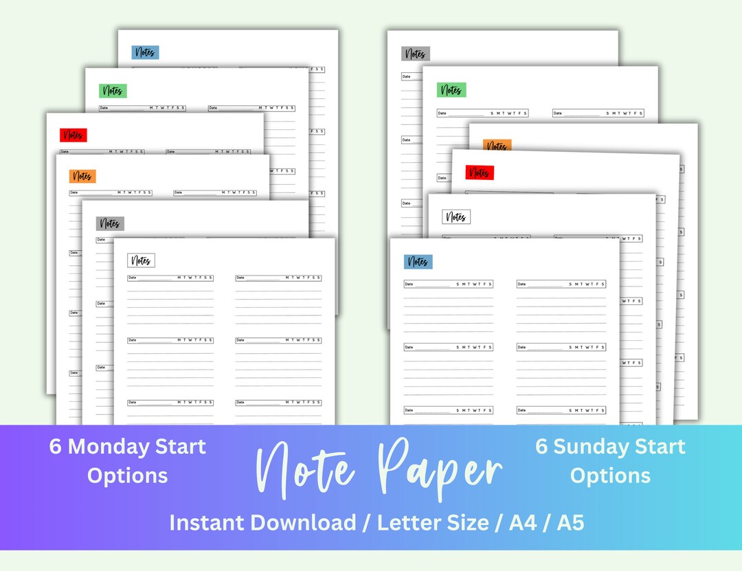 Note Paper, Note Taking Paper, Printable Notes, Writing Paper, Short ...