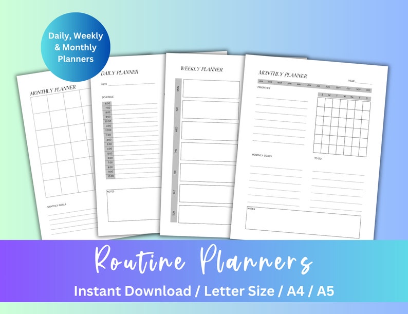 Daily Schedule, Daily Planner Printable, Weekly Planner, Monthly ...