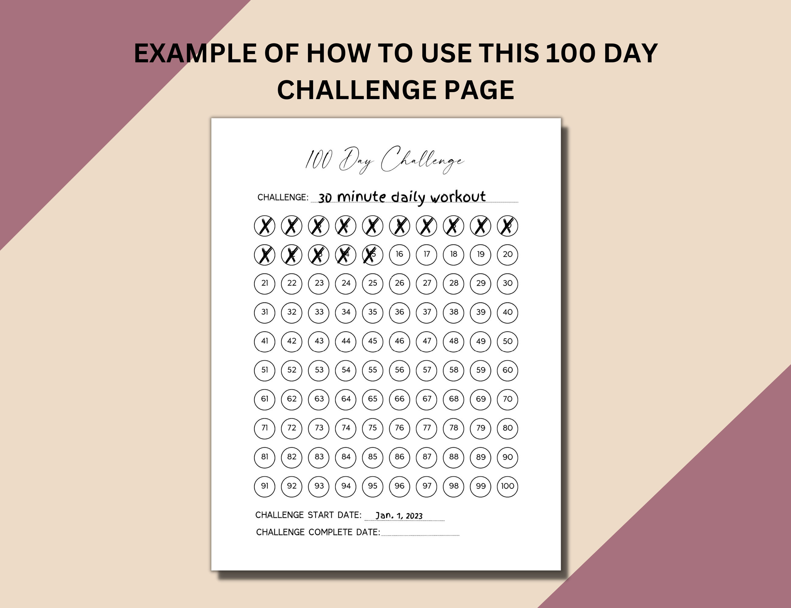 100 Days Challenge 100 Day Goal Tracker Goal Setting Progress Tracker ...