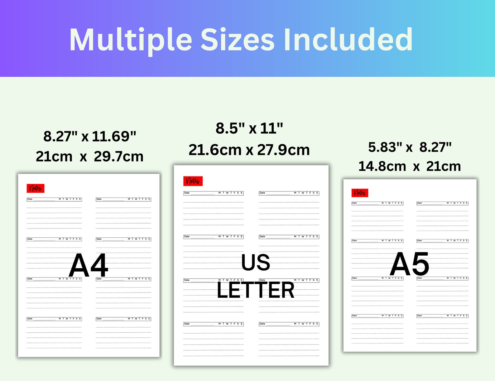 Note Paper, Note Taking Paper, Printable Notes, Writing Paper, Short ...