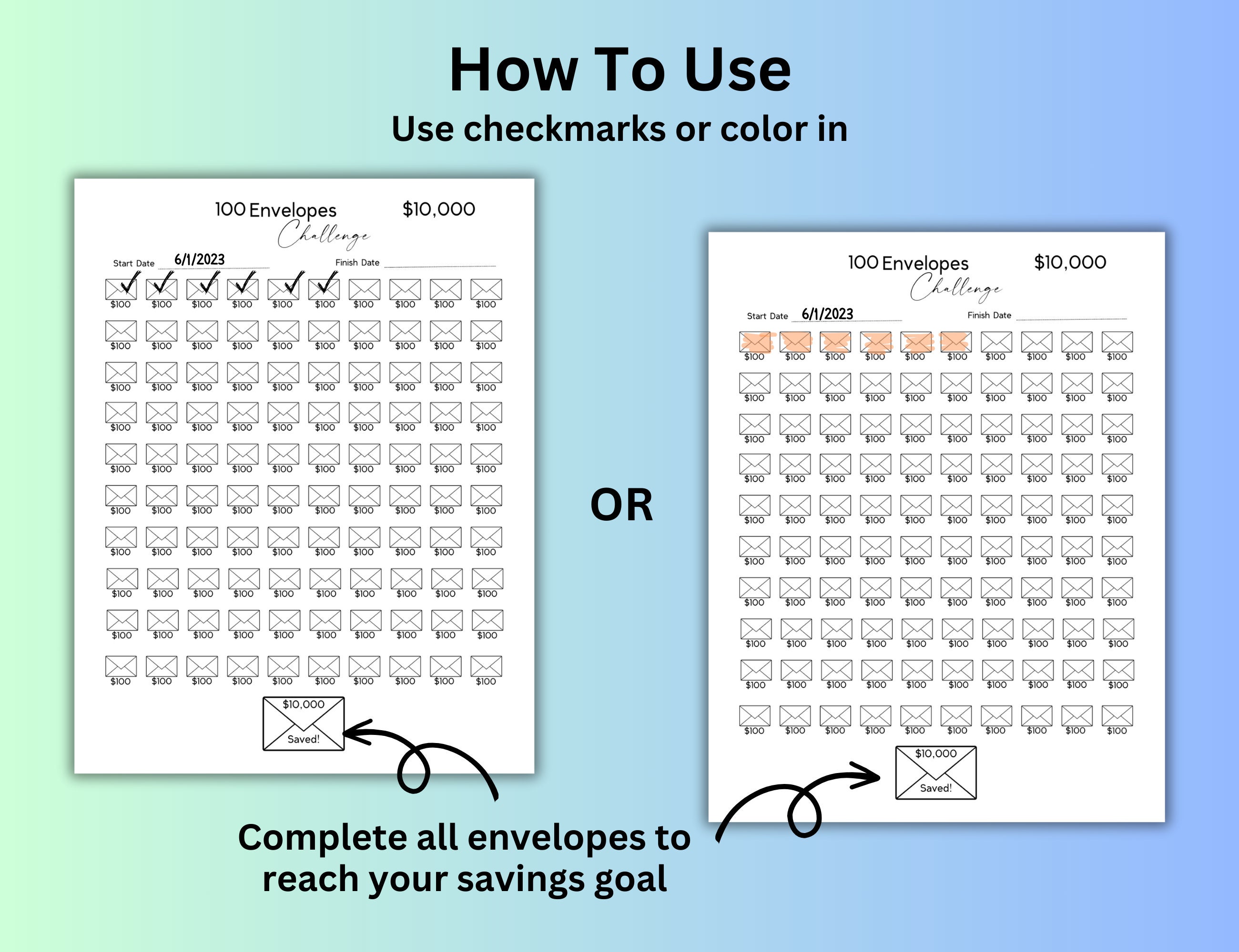 100 Envelope Challenge, Envelope Challenge Printable, Savings Challenge ...
