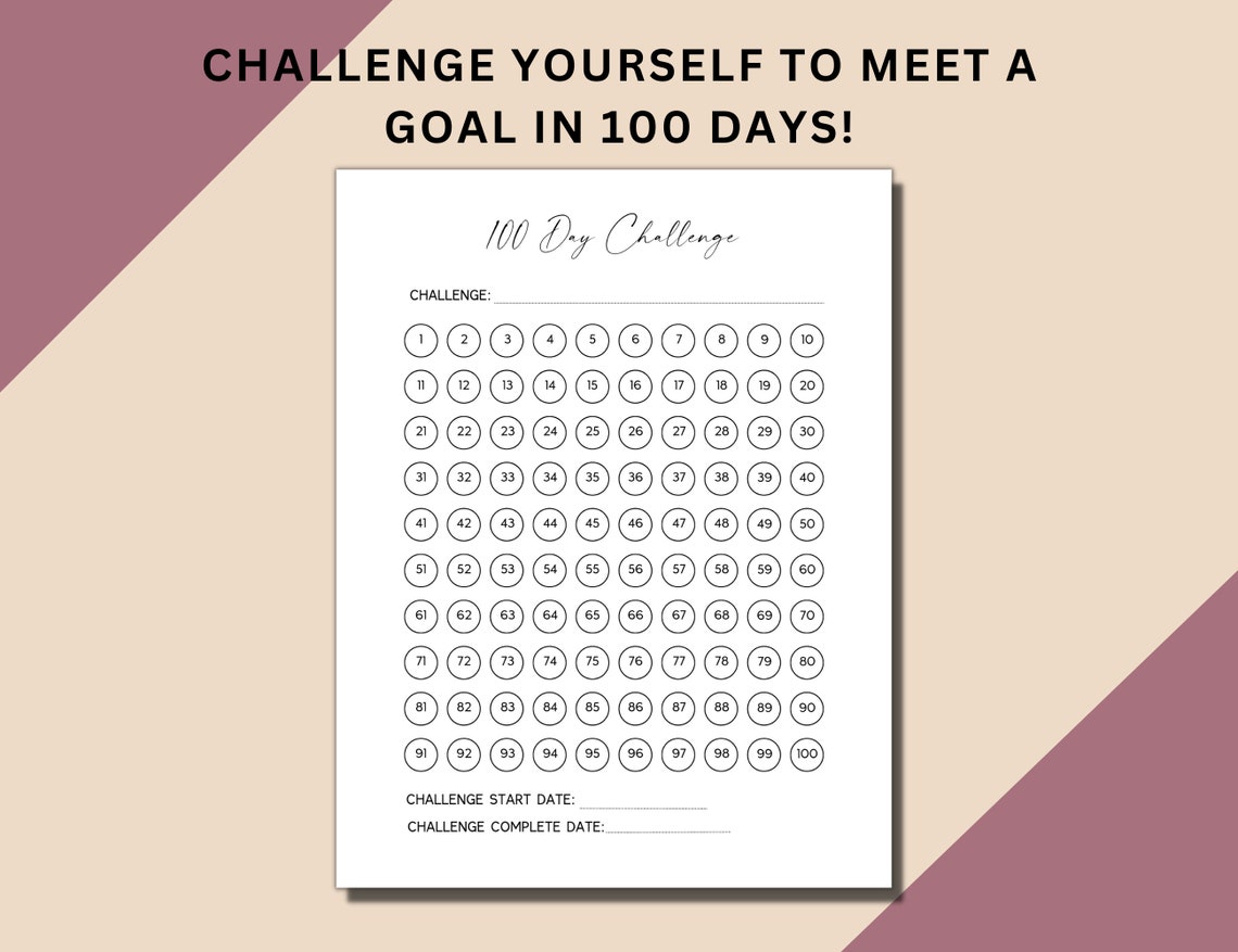 100 Days Challenge 100 Day Goal Tracker Goal Setting Progress Tracker ...