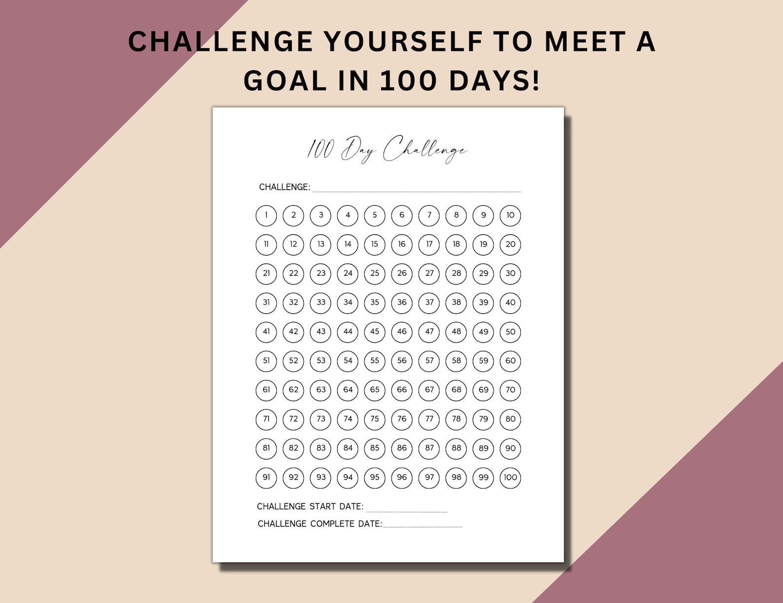 100 Days Challenge 100 Day Goal Tracker Goal Setting Progress Tracker ...