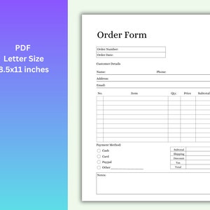 Editable Order Form, Order Form Template, Printable Order Form ...