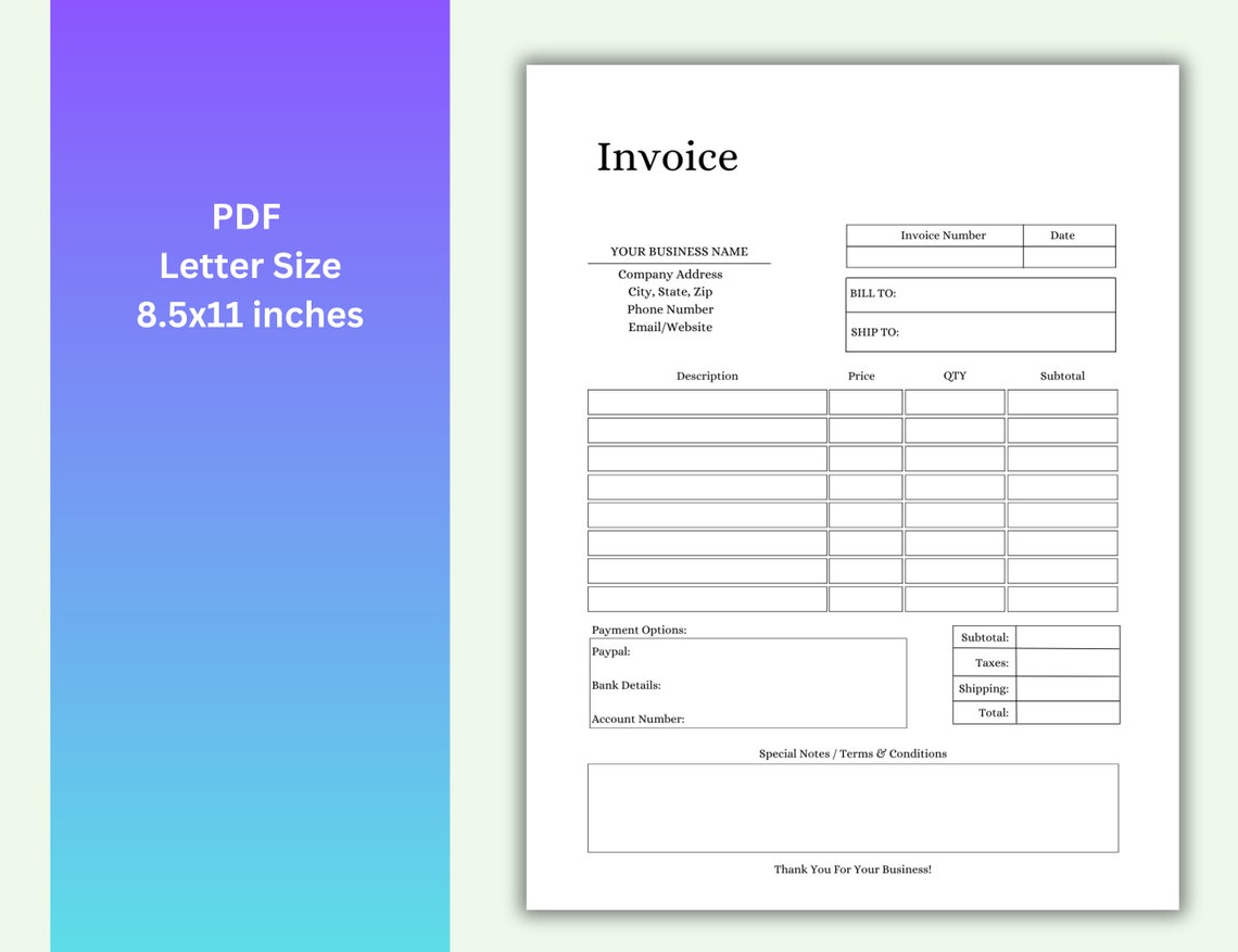 Editable Invoice Template, Invoice Form, Editable Business Forms ...