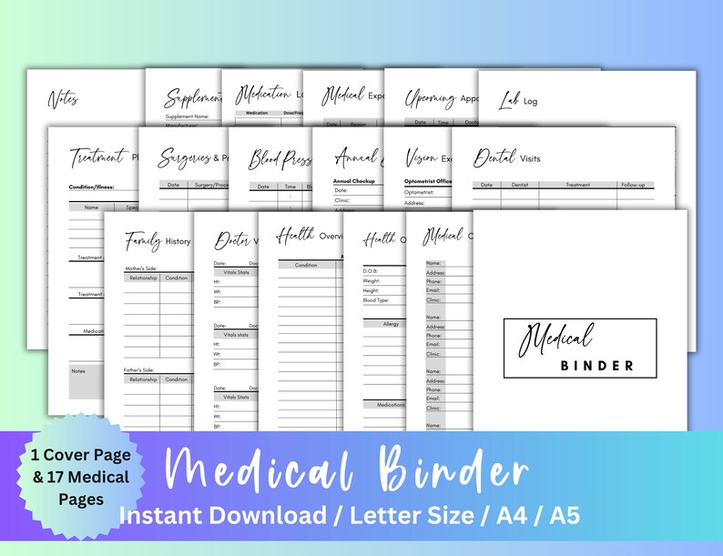 Medical Binder, Medical Binder Printable, Medical Tracker, Health ...