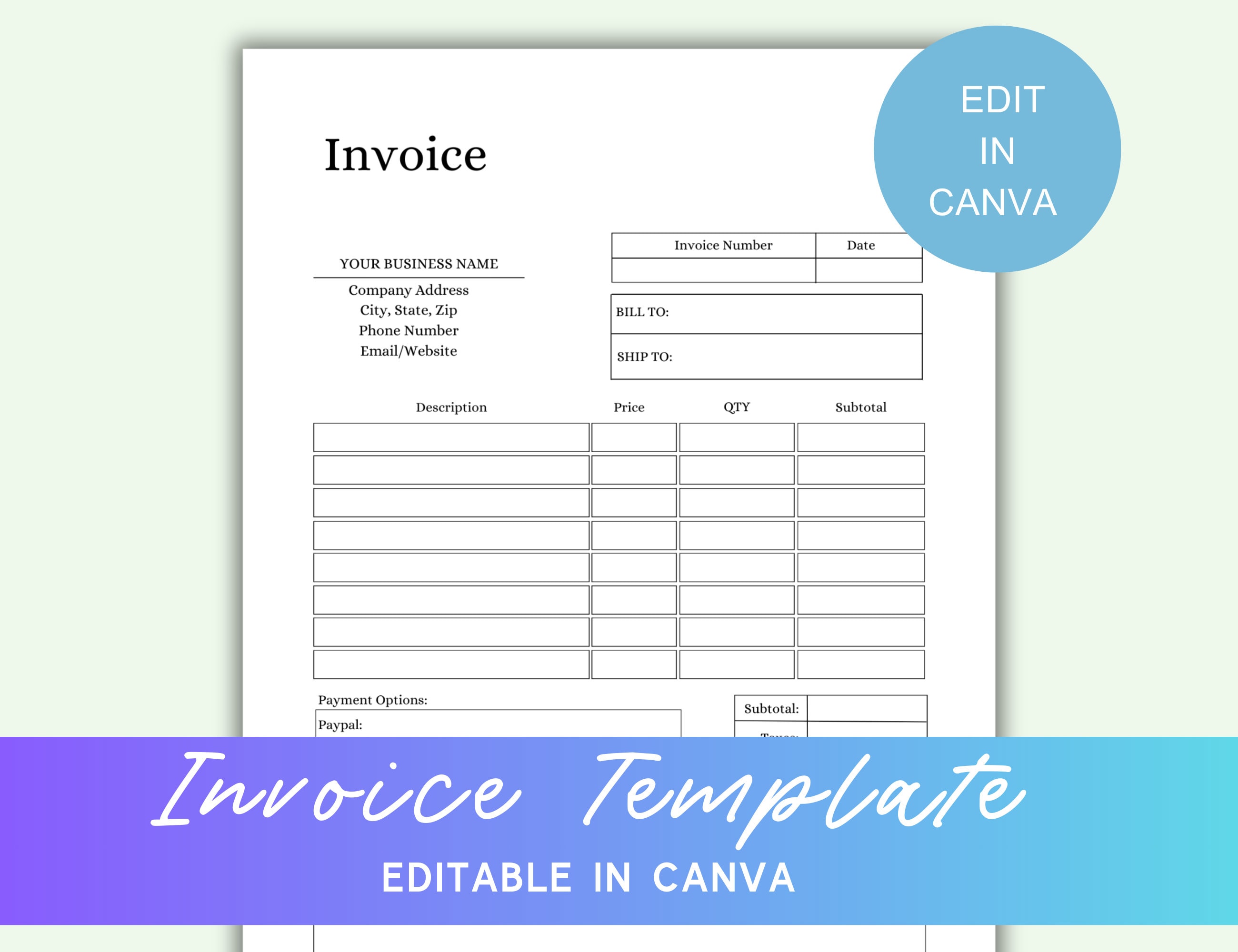 Editable Invoice Template, Invoice Form, Editable Business Forms ...