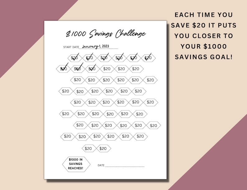 1k Savings Challenge Savings Tracker Save Money Save 1000 - Etsy