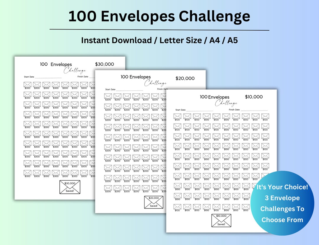 100 Envelope Challenge, Envelope Challenge Printable, Savings Challenge ...