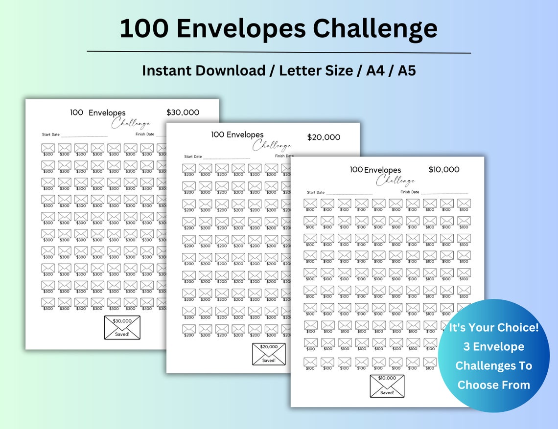 100 Envelope Challenge, Envelope Challenge Printable, Savings Challenge ...