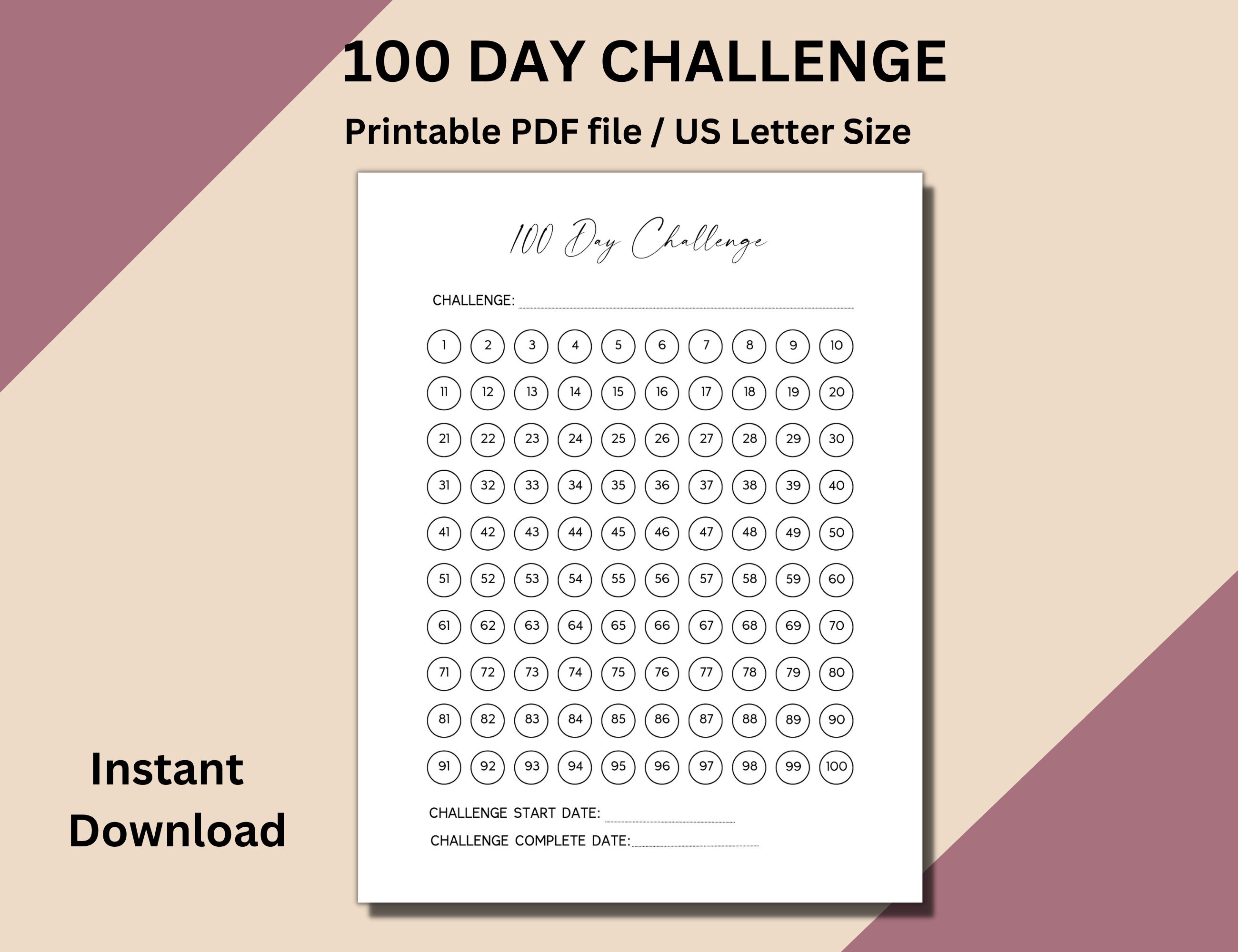 100 Days Challenge 100 Day Goal Tracker Goal Setting Progress Tracker ...