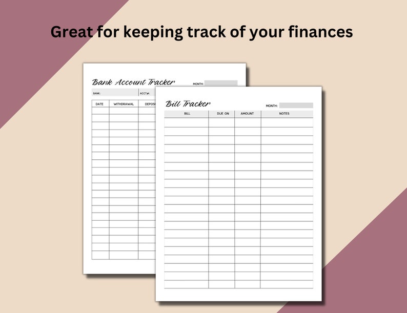 Bill Tracker Printable and Bank Account Tracker Printable to Help Keep ...