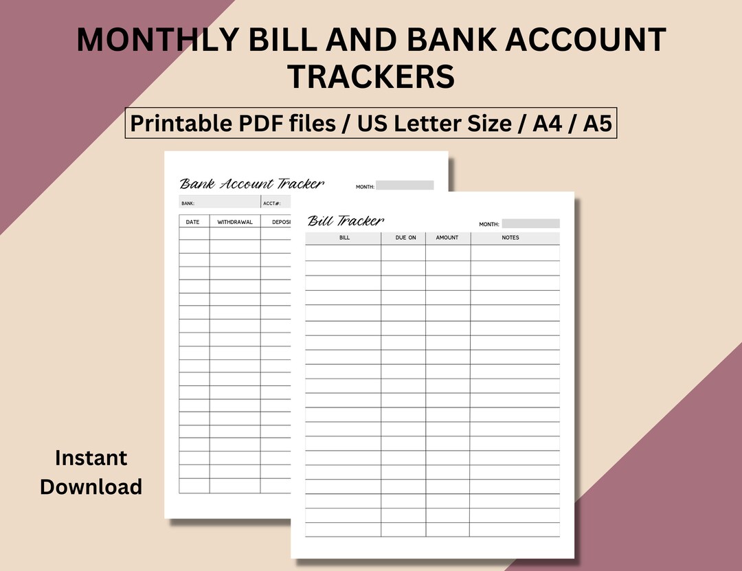 Bill Tracker Printable and Bank Account Tracker Printable to - Etsy