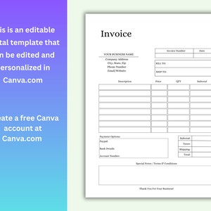Editable Invoice Template, Invoice Form, Editable Business Forms ...