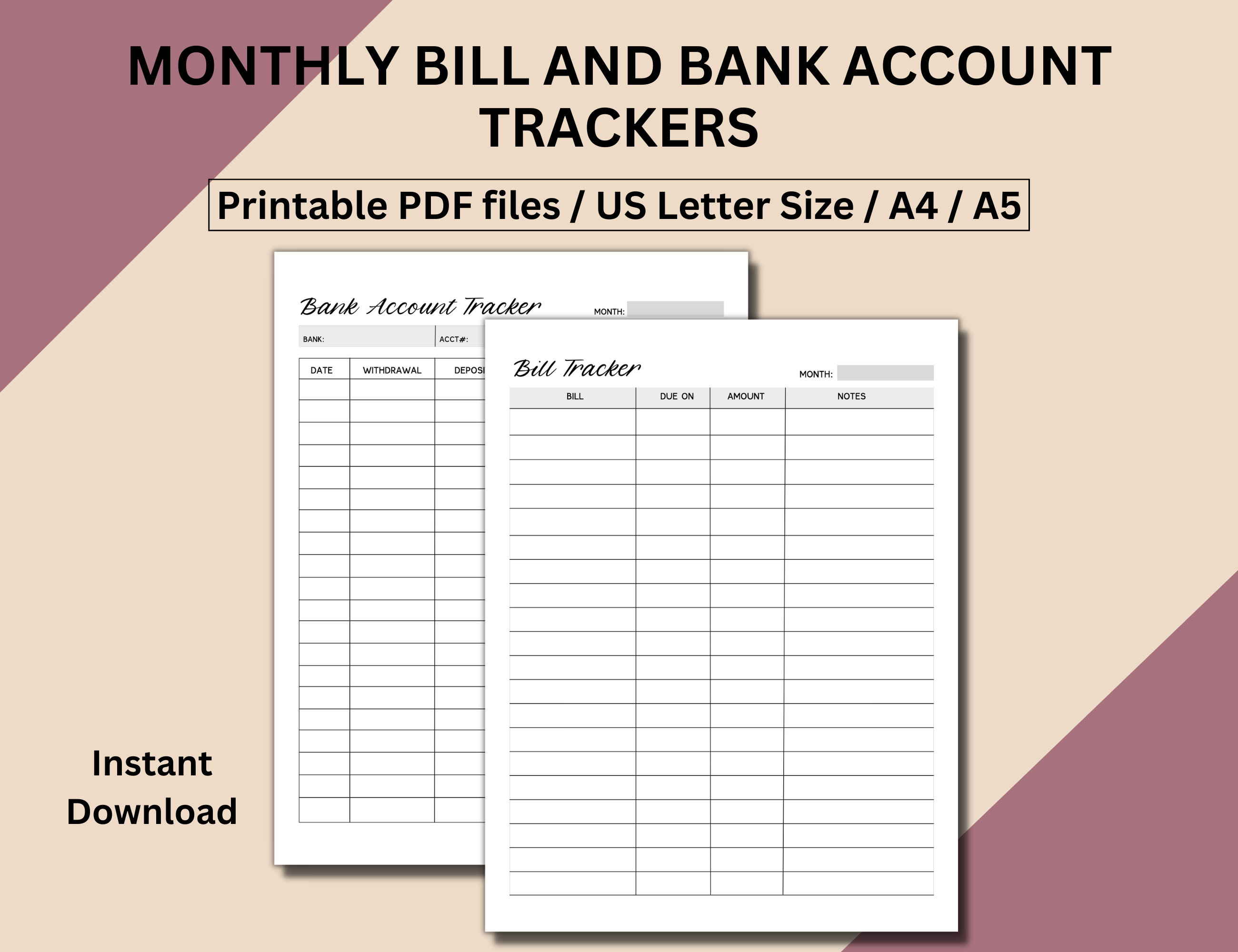 Bill Tracker Printable and Bank Account Tracker Printable to Help Keep ...