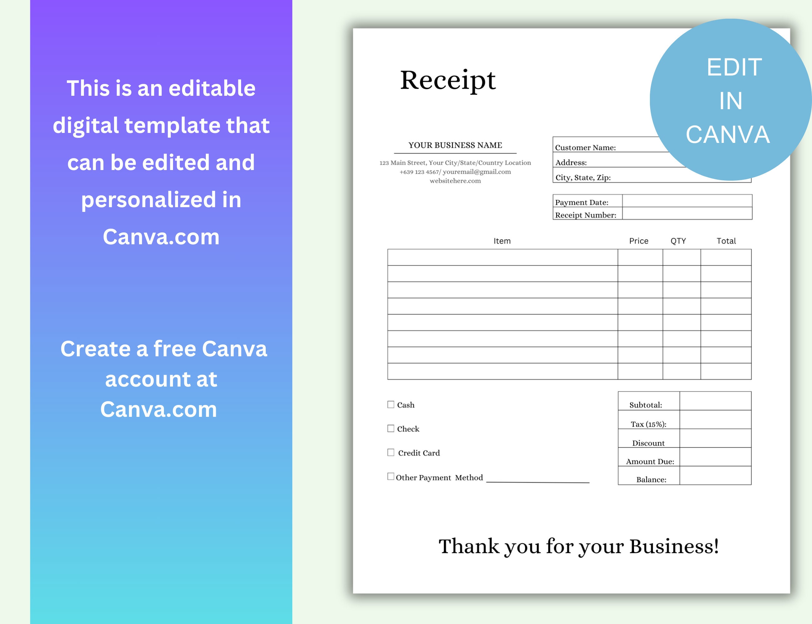 Receipt Form, Receipt Template, Editable Receipt Template, Small ...