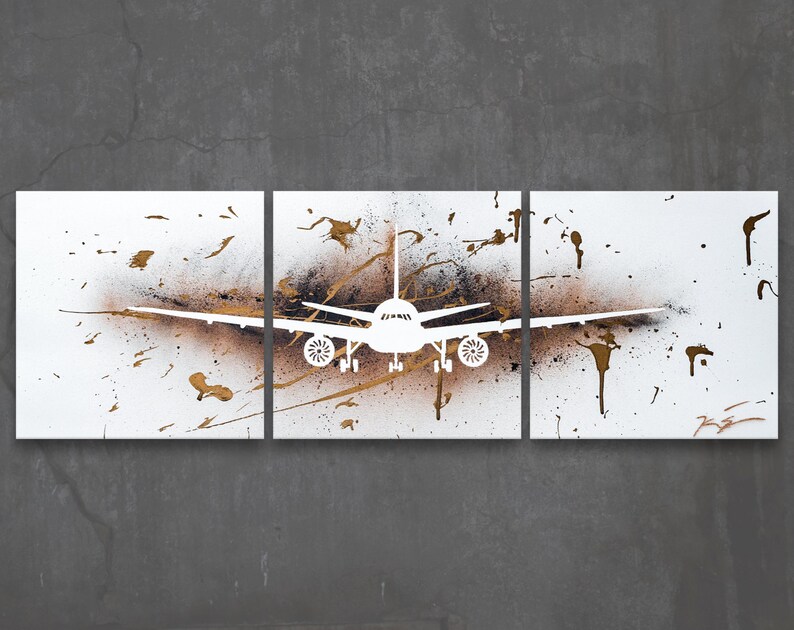 Boeing 777 // Custom Original Painting // Modern Triptych // Airplane ...