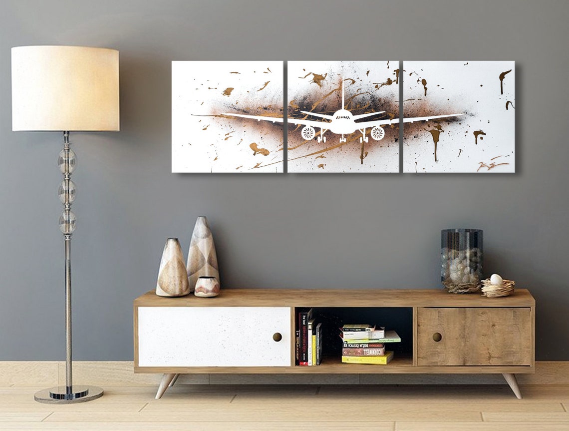Boeing 777 // Custom Original Painting // Modern Triptych // Airplane ...