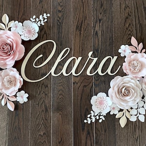 Blush Pink Paper Flower Wall Decor: Baby Girl Nursery Set & Name Sign ...