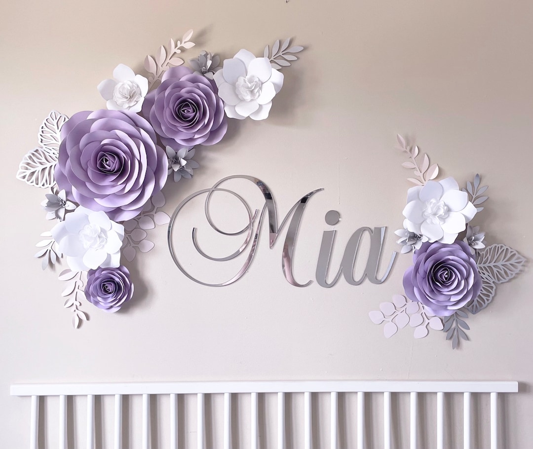 Light Purple Paper Flower Set, Nursery Paper Flower Wall Decor, Baby ...