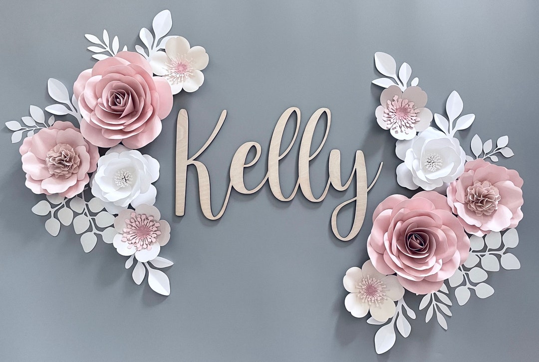 Light Pink Paper Flower Set, Nursery Paper Flower Wall Decor, Baby Girl ...
