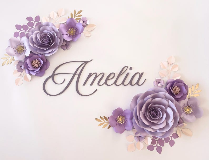 Lavender Paper Flower Set: Nursery Wall Decor & Name Sign - Etsy
