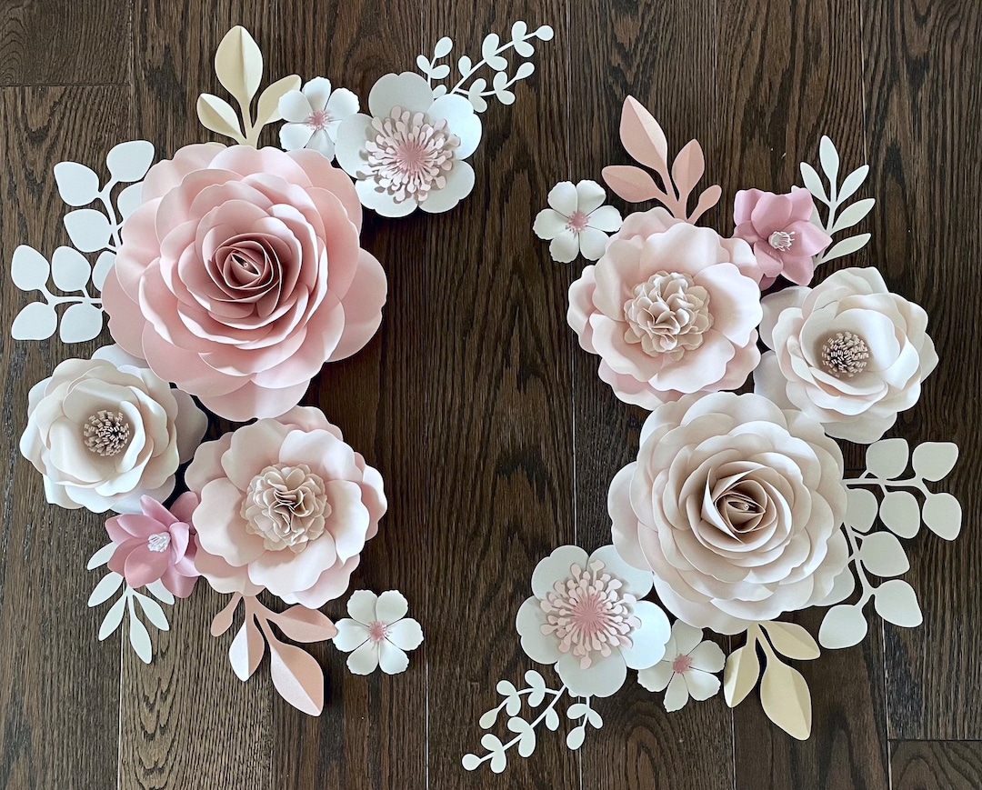 Blush Pink Paper Flower Set, Nursery Paper Flower Wall Decor, Baby Girl ...