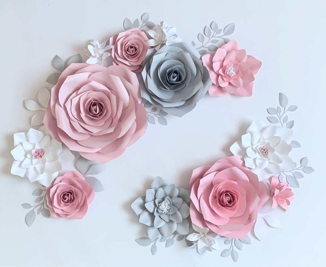 Paper Flower Set, Nursery Paper Flower Wall Decor, Baby Girl Nursery ...