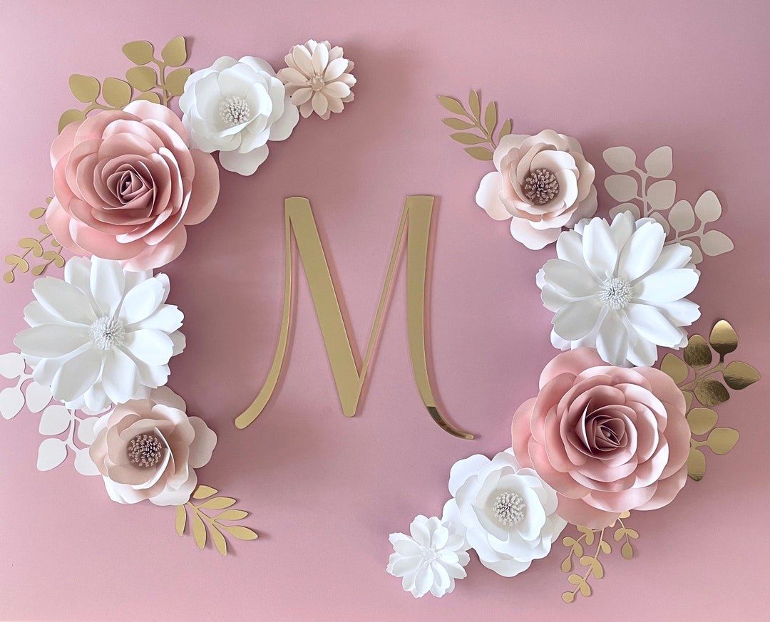 Daisy Roses Paper Flower Set, Nursery Paper Flower Wall Decor, Baby ...