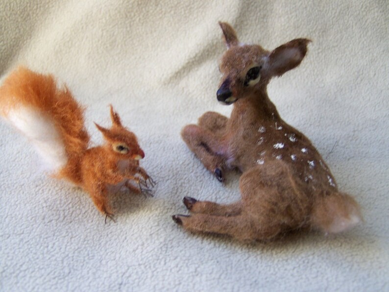 MADE TO ORDER Dollhouse Miniature Baby Fawn and Red Squirrel by Malga ...