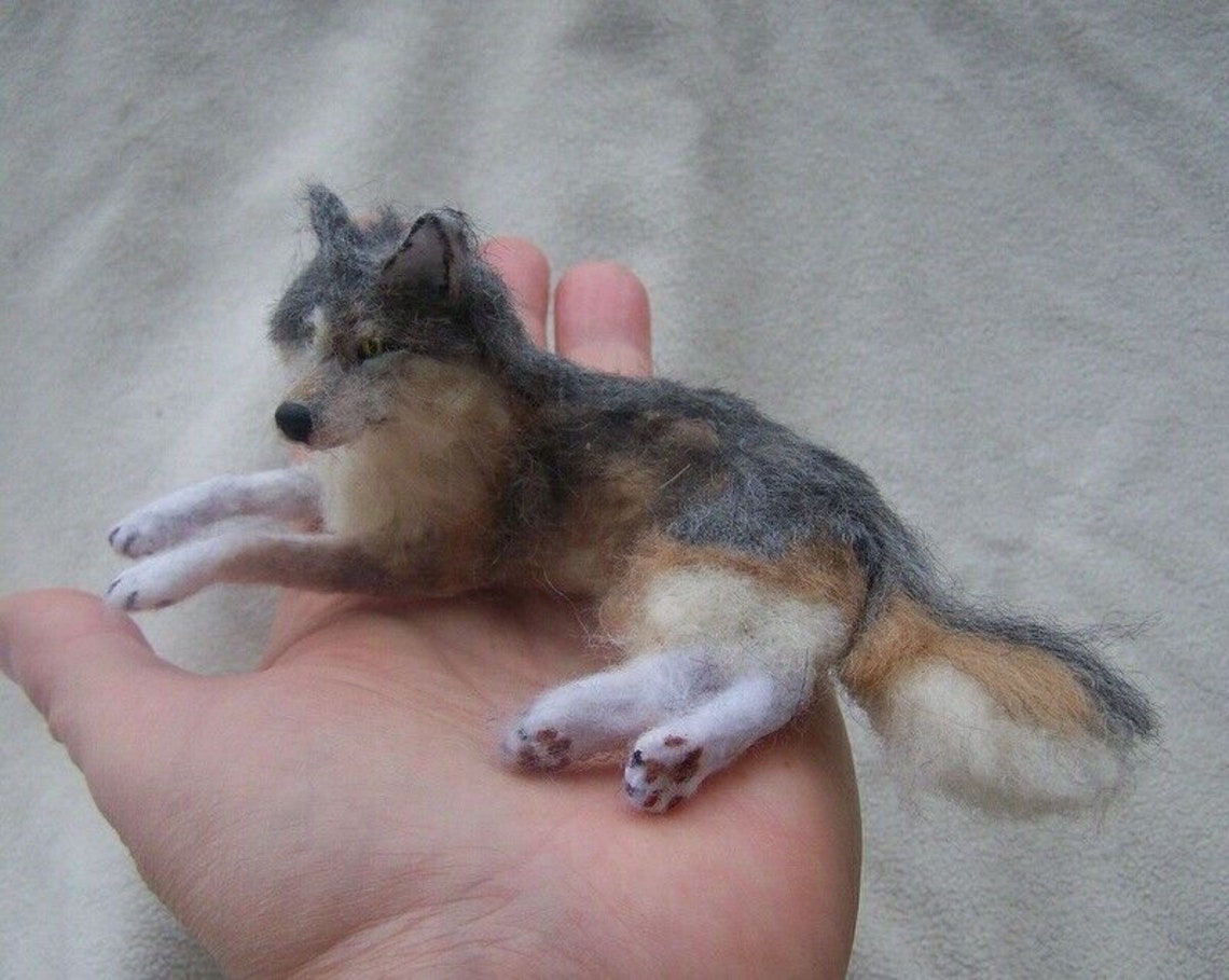MADE to ORDER Ooak Dollhouse Miniature Grey Wolf Lying Down by - Etsy