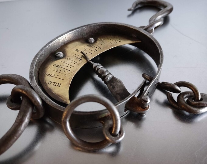 Antique 19c Spring Balance France Scale / Wrought Iron & Brass Food ...