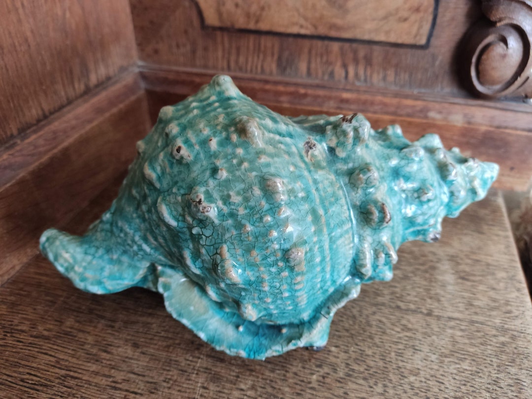 Vintage Ceramic Conch Shell , Teal Green / Designer Hand Crafted ...