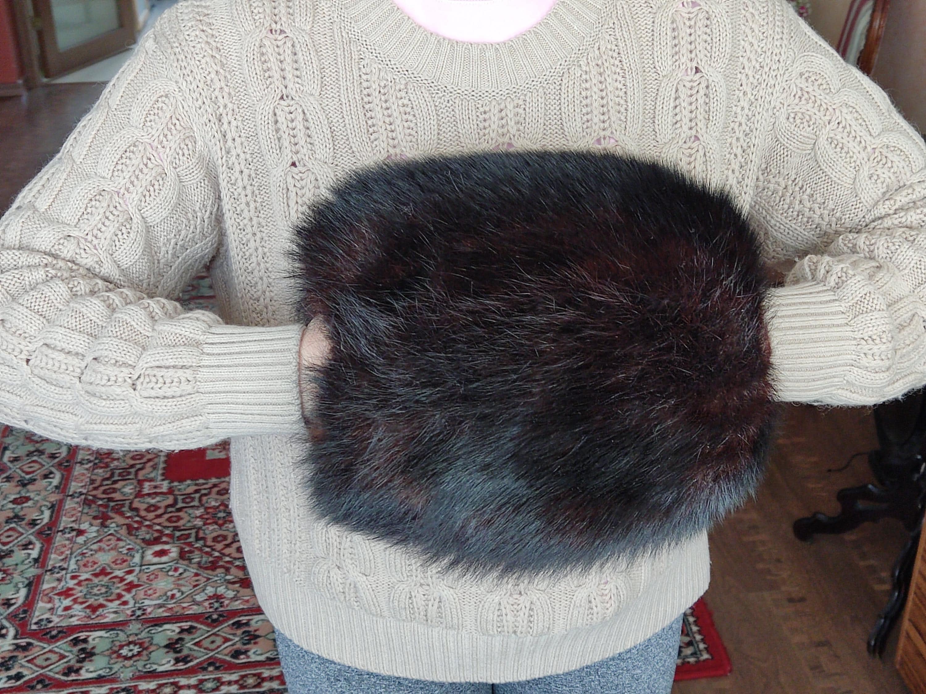 Vintage Silver Fox Fur Hand Muff, Real Fur Hand Warmer, Elegant 1970s ...