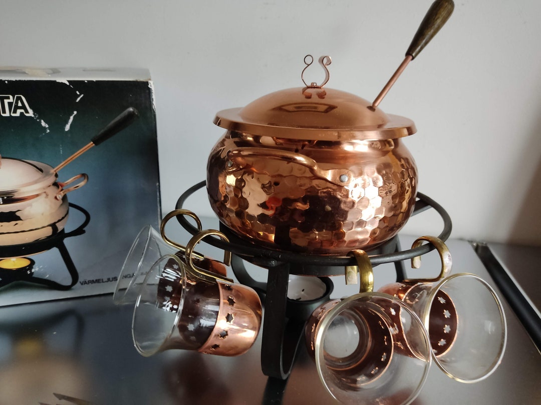 Vintage Swedish Copper Glogg or Mulled Wine Serving Set Pot Cups and ...