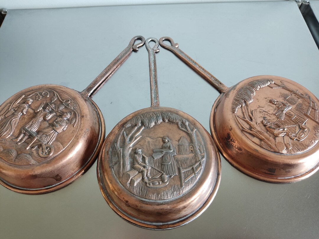 Vintage Cast Aluminum Copper Plated Frying Molds Pans, French Cookie ...