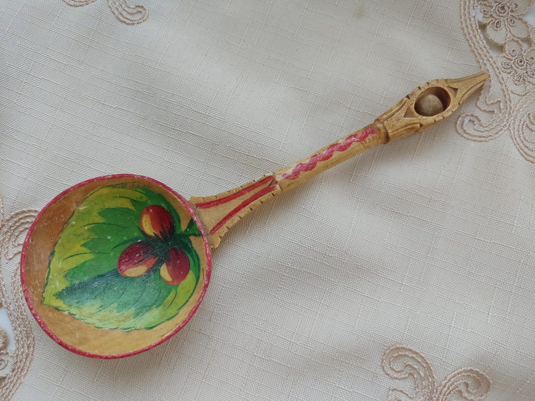 Swedish Vintage Folk Wooden Hand Carved Letter Spoon With Ball in Cage ...