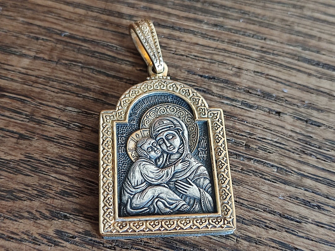 Vintage Orthodox Russian Silver Pendant Necklace Mother of God of ...