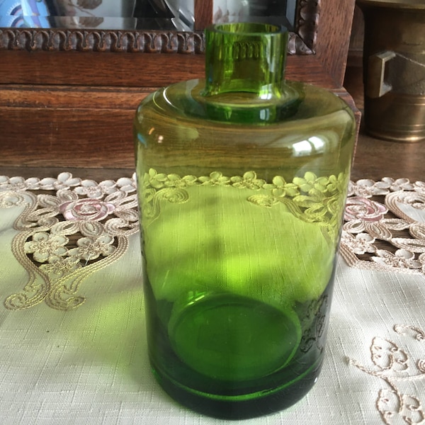 Transparent Green Vintage Glass Bottle - Etsy