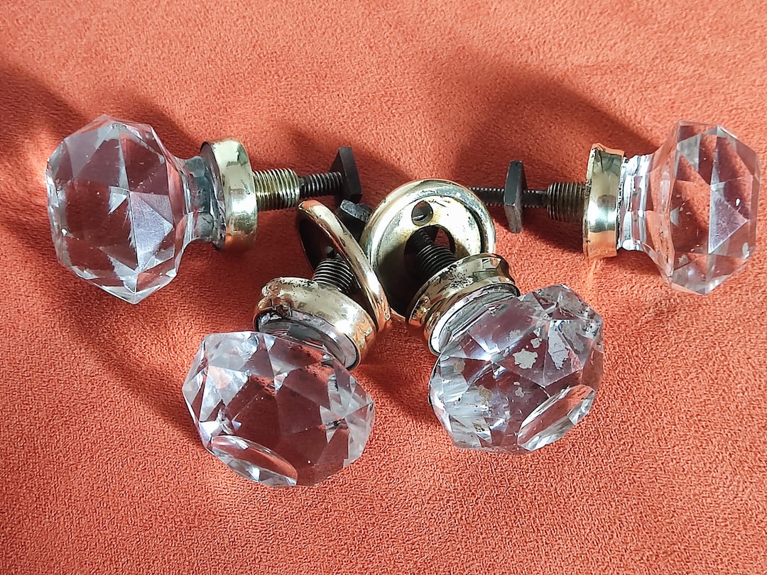1920s Antique Crystal & Brass Drawer Pulls – Set of 4 – 1.75" Diameter ...